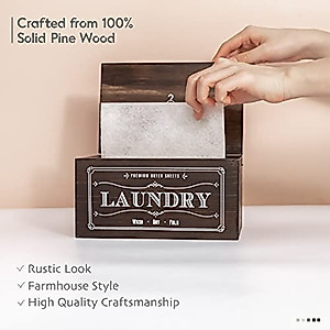 LifeLAZA Dryer Sheet Dispenser with Hinged Lid, Wooden Dryer Sheet Holder for Fabric Softener Sheets, Farmhouse Rustic Container Storage Box for Laundry Room Decor (Dark Brown)