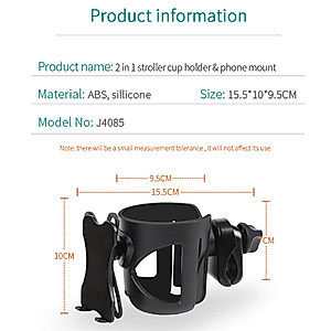2 in 1 Stroller Cup Holders, 360 Degrees Rotation Universal Cup Holder Rack Bottle Holder with Phone Holder for Buggy Pushchair Wheelchair