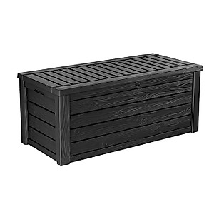 Keter Westwood 150 Gallon Plastic Outdoor Furniture Storage Deck Box, Dark Gray