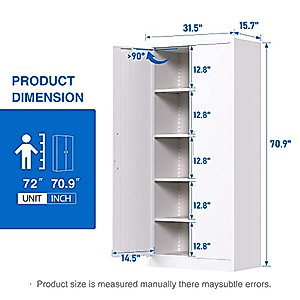 Reemoon Metal Storage Cabinet with Locking Doors and Adjustable Shelves, 71" Tall Steel Storage Cabinet for Home Office, White