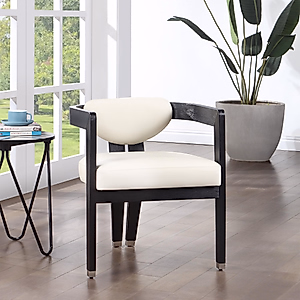 Best Master Furniture Noelani Mid-Century Modern Wooden Dining Faux Leather Cream Cushions, 1 Chair, Black