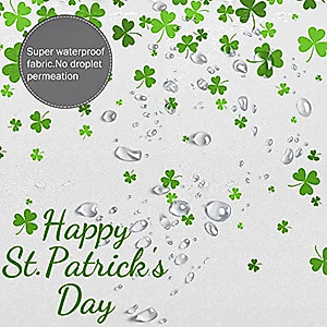 Casdseci 4Pcs Green St. Patrick's Day Shower Curtains Set with Non-Slip Rugs, Toilet Lid Cover and Bath Mat, Lucky Shamrocks Waterproof Bathroom Curtain with 12 Hooks 72 x 72 Inch