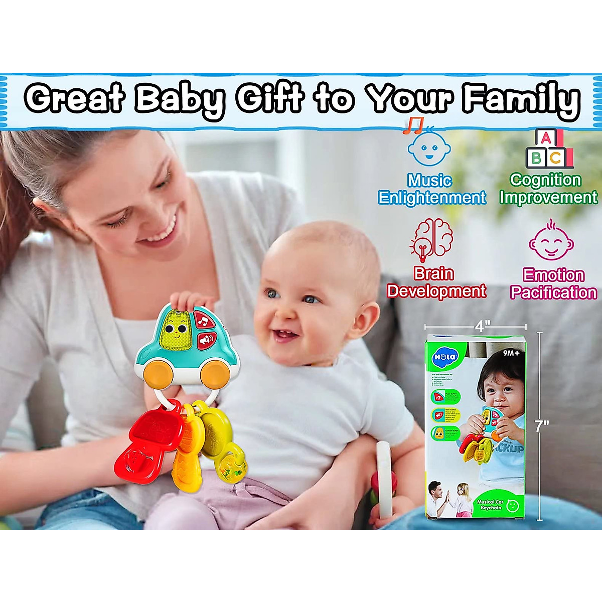 Baby Toys 9-12 Months Baby Musical Toys Rattle Infant Toy for Toddler My First Car Keychain Light up Teething Toy for Baby Keys Baby Interactive Pretend Play Toy Kids Tactile Sensory Toy Gift for Baby