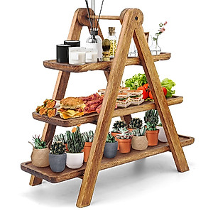 Wood 3 Tier Serving Tray Three Tiered Serving Stand, Rectangle Serving Platter Wooden Farmhouse Tiered Tray, Party Serving Dishes for Entertaining, Rustic Wood Tray Vintage Party Trays and Platters