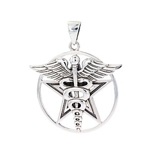 Jewelry Trends Caduceus Star Pentagram Pentacle Sterling Silver Pendant
