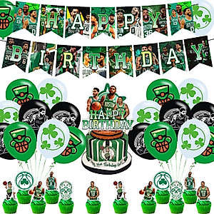 Generic 𝓑𝓸𝓼𝓽𝓸𝓷 𝓒𝓮𝓵𝓽𝓲𝓬𝓼 Basketball Theme Party Supplies Birthday Decorations,Celtics Basketball Party Supplies Include Banner, Cake Toppers,Balloons for Birthday Party Supplies, Orange