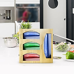 Emekaa Ziplock Bag Organizer for Kitchen Drawer, Bamboo Storage Organizer, Storage Bag Holder, Compatible w/Ziplock, Glad, Hefty, Solimo for Gallon,Quart,Sandwich,Snack