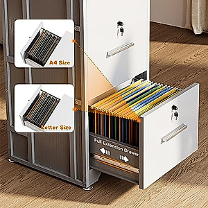 AODK File Cabinet Fully Assembled Filing Cabinet for Home Office, Small File Cabinets with Lock, Office Storage Cabinet 3 Drawer for Legal/Letter/A4 File, White