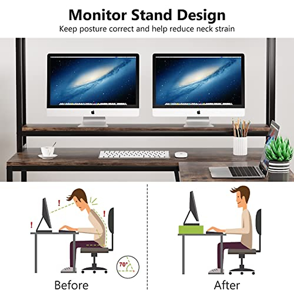 TRIBESIGNS WAY TO ORIGIN L-Shaped Desk with Storage Shelves, 59” Corner Computer Desk with Hutch, Industrial L Shaped Office Desk Gaming Table Workstation for Home Office (Rustic Brown)