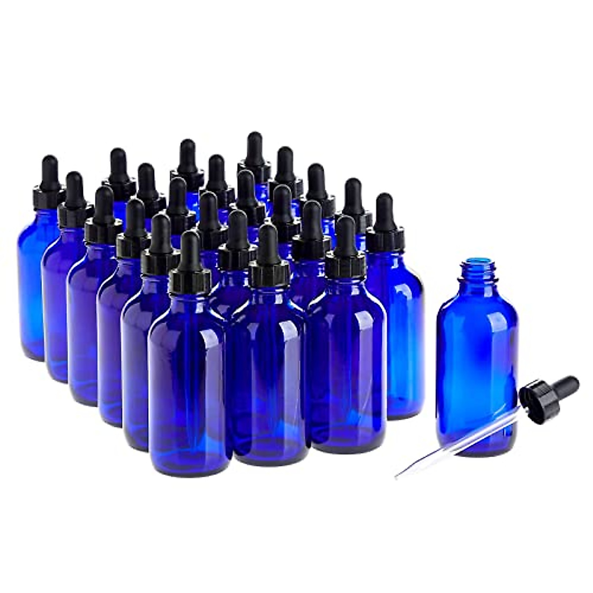 Juvale 30pcs Set, 24 Count 4oz 120ml Blue Glass Dropper Bottles and 6 Funnels for Essential Oils and Perfumes
