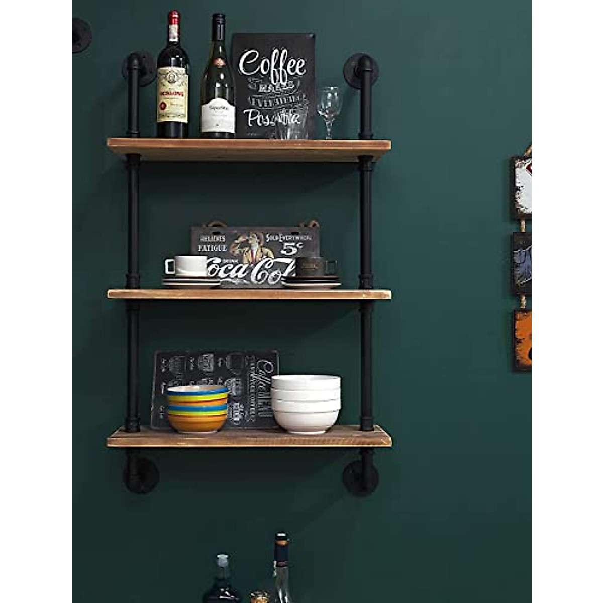 HDDFER Industrial Pipe Bathroom Shelves Shelving with Wood 24 Inch,Rustic Wall Shelves,Industrial Shelves Floating Pipe Shelves Over Toilet for Farmhouse Bathroom Shelves Pipe Wall Shelf Mounted