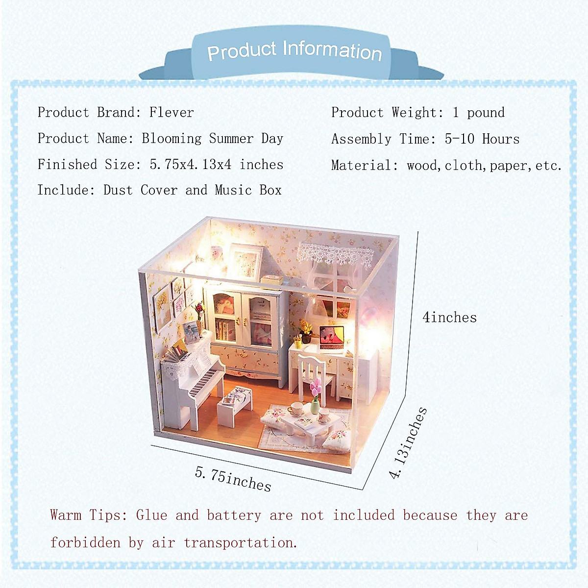 Flever Dollhouse Miniature DIY House Kit Creative Room with Furniture for Romantic Valentine's Gift-Hemiola's Room