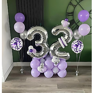 55pcs Metallic Purple Premium Latex Lavender Lilac Balloons 12 inches and Purple Confetti Balloons with Ribbons Set for Birthday Bridal Shower Wedding Party Decorations
