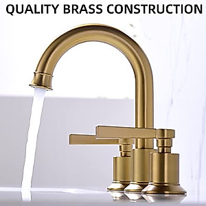 TRUSTMI 2 Handle 8 Inch Widespread Bathroom Faucet Brass Lavatory Vanity Sink Faucet with Metal Overflow Pop Up Drain and cUPC Water Supply Lines, Brushed Brass Gold