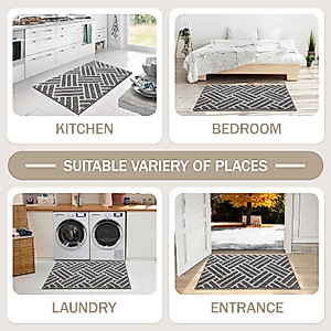 JEEDOVIA Kitchen Rugs, Kitchen Mats for Floor, Non Slip Kitchen Runner Rug, Absorbent Resist Dirt Kitchen Floor Mat for Sink, Home, Door, Entrance, Outdoor, Machine Washable, 19.5"x31", Grey