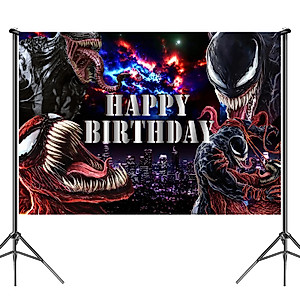XIAMIE 51Pcs Venom Birthday Party Supplies Set, 5*3ft Backdrop, 12 inch Latex Balloons, Cupcake, Cake Topper, Hanging Swirls, Happy Birthday Banner Venom Themed Birthday Party Supplies Decorations