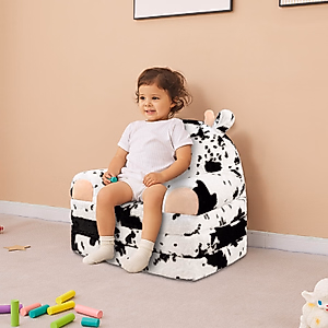 QIUODO Toddler Chair Plush with Removable Cover, Kids Sofa Bed to Lounger, Comfy Kids Couch for Kids Over 18 Months, Toddler Recliners for Kids（Milk Cow）