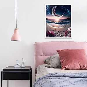 Buewutiry Moon Beach Diamond Painting Kits for Adults - 12x16 Inch Full Drill Diamond Art Kits for Adults Beginner - DIY 5D Diamond Dots Painting Craft for Home Wall Decor Gift (Moon Beach)