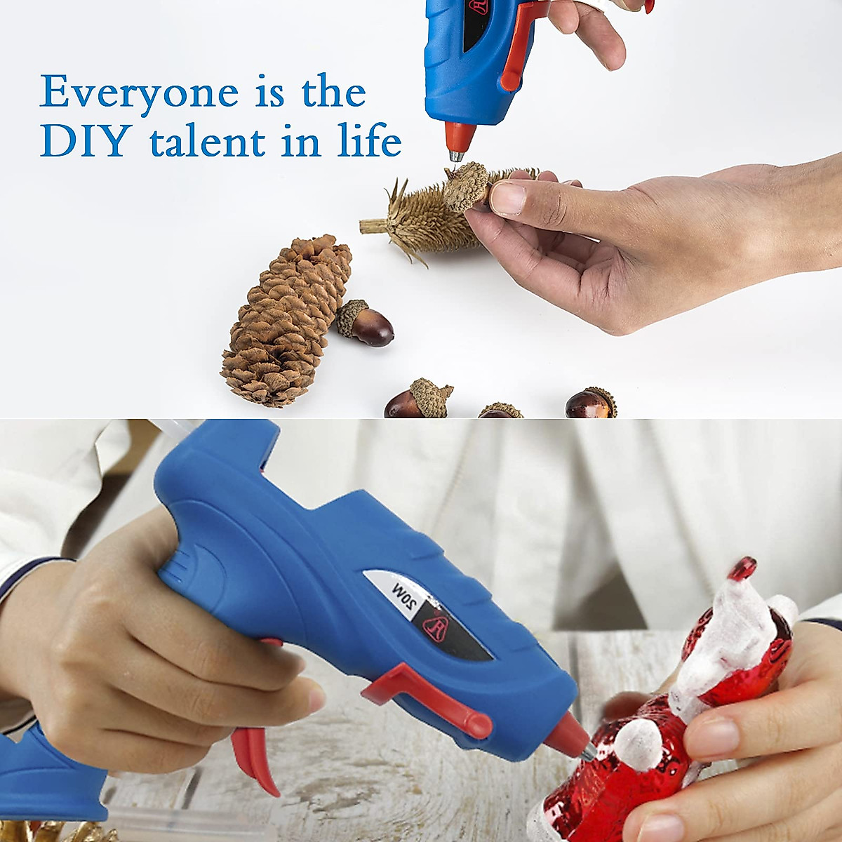 FL Hot Glue Gun, High Temperature Hot Melt Glue Gun Kit with 15 pcs Glue Sticks, Packaging, DIY, Arts & Craft, Repair and More (Light Blue-20W)