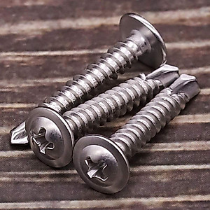 (50 pcs) #10 x 1-1/4" Stainless Wafer Head Self Drilling Screw, Modified Truss Head Self Driller, Phillips Drive Sheet Metal Tek Screws, 410 Stainless Steel, #2 Drilling Point, Dovetail