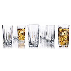 Glaver's Old Fashioned Highball Glass Cups. Set of 10 Elegant Diamond Cut Drinking Glasses. Classic 15 oz Bar Glasses. Tall Kitchen Glass for Wate,r Juice, Beer, Cocktails.