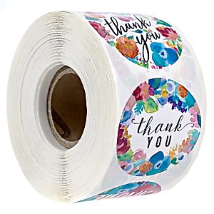 Bright Watercolor Floral Thank You Labels / 1.5” Sticker / 500 Vibrant Color Stickers for Business Or Personal Use