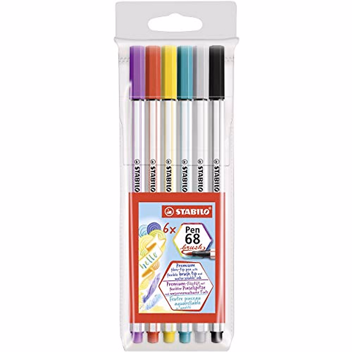STABILO Premium Fibre-Tip Pen Pen 68 brush - Wallet of 6 - Assorted colors