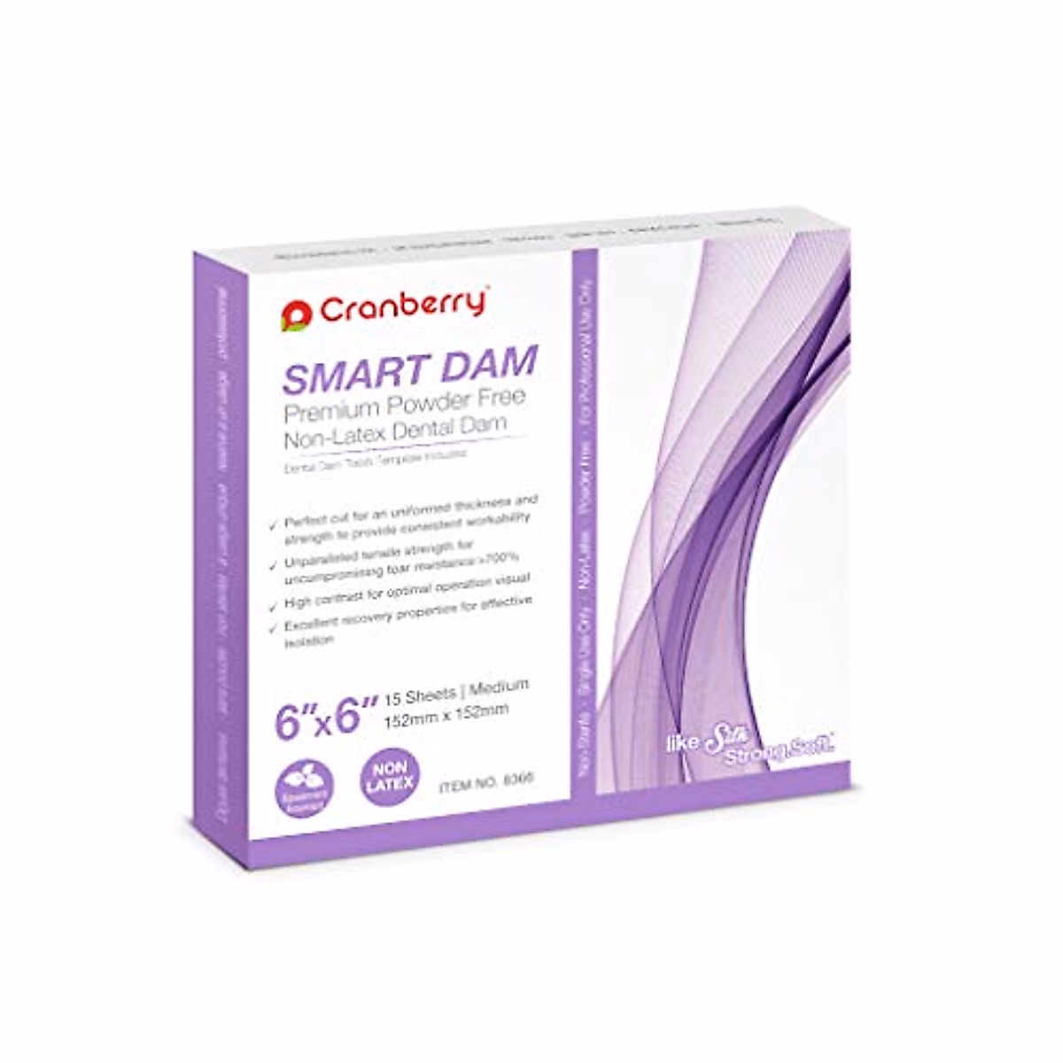 Cranberry CR8366 Smart Dam Non-Latex Powder-Free, Spearmint Scented, Medium Gauge, 6x6, Lavender (Pack of 15)