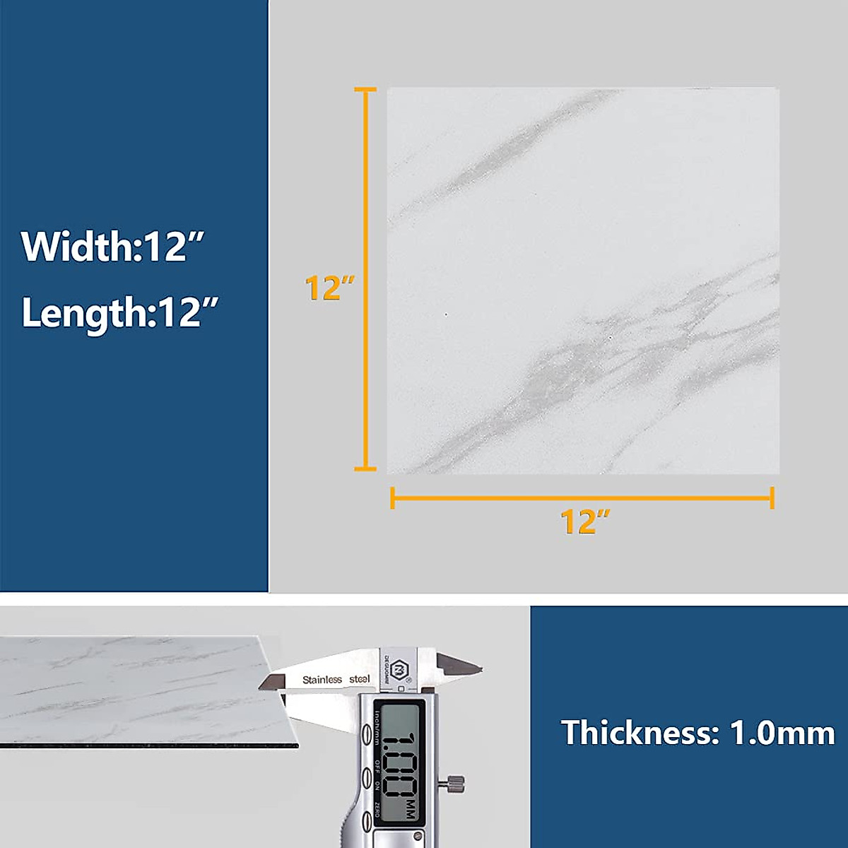 VEELIKE Vinyl Floor Tiles Peel and Stick 12''x12'' White Marble Flooring Tiles Self Adhesive Waterproof Floor Vinyl Sticker Tiles Decorative for Bathroom Bedroom Kitchen Wall Basement 4 Pack