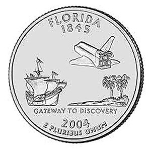 US 2004 Florida State Quarter BU Uncirculated Coin Silver Tone Key Chain Ring Bottle Opener NEW