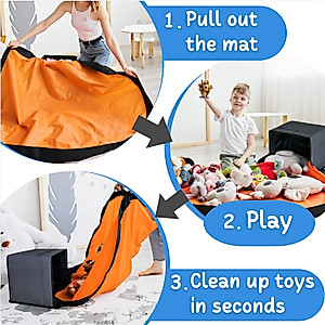 XL Toy Storage Organizer with Play Mat - Storage Bag/Box for Kids, Boys, Girls, Nursery, Playroom - Basket for Building Bricks/Blocks - Collapsible Fabric Cube Bin, 13"x13"x15"