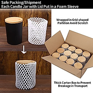 Aminigram 12 Pack, 10 oz Black Candle Jars with Bamboo Lids and Sticky Labels, Empty Glass Candle Jars for Making Candles, Morden Kitchen Bathroom Small Object Container - Dishwash Safe
