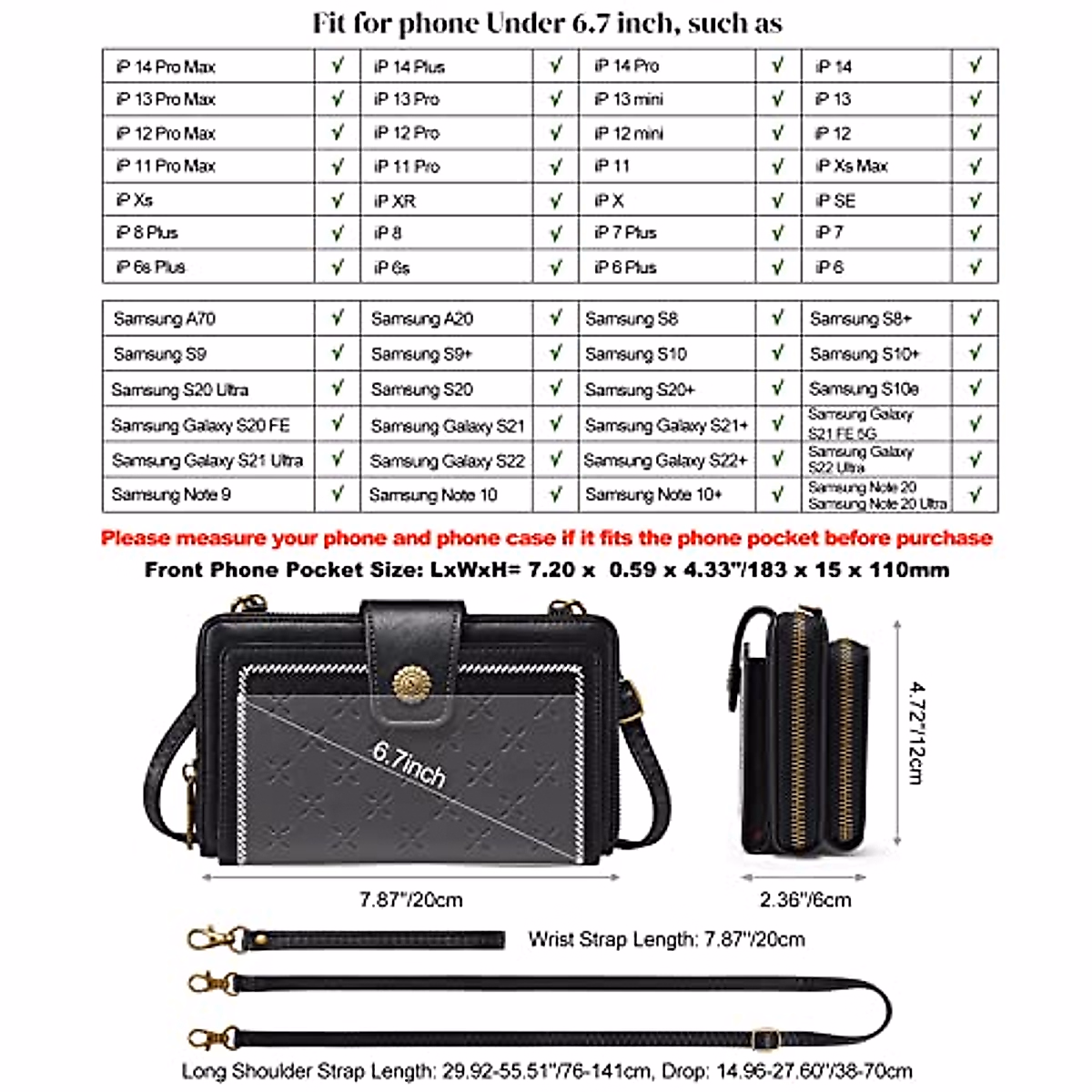 S-ZONE Crossbody Cell Phone Purse Wristlet Wallets for Women RFID Blocking Phone Wallet with 2 Straps