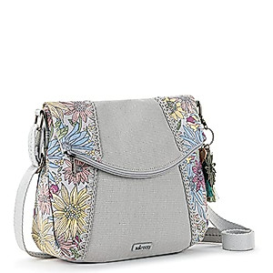 Sakroots Foldover Crossbody Bag in Cotton Canvas with Adjustable Strap, Blush Flower Garden