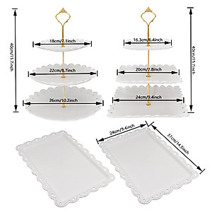 4 Pieces Plastic Cake Stand Set with 2pcs Large 3-Tier Cupcake Stands + 2pcs Appetizer Trays Perfect for Wedding Birthday Baby Shower Tea Party (White)