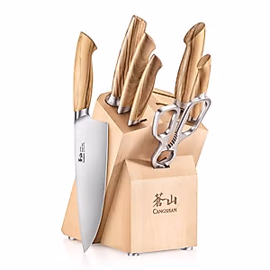Cangshan OLIV Series 8-Piece Knife Block Set, Forged Swedish 14C28N Steel, Maple Block, 501684