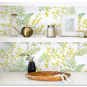 Floral Peel and Stick Wallpaper Leaf Wallpaper Green/Yellow Wallpaper Self-Adhesive Contact Paper Modern Green Leaf Wall Paper for Walls 15.5inch × 78.7 inch
