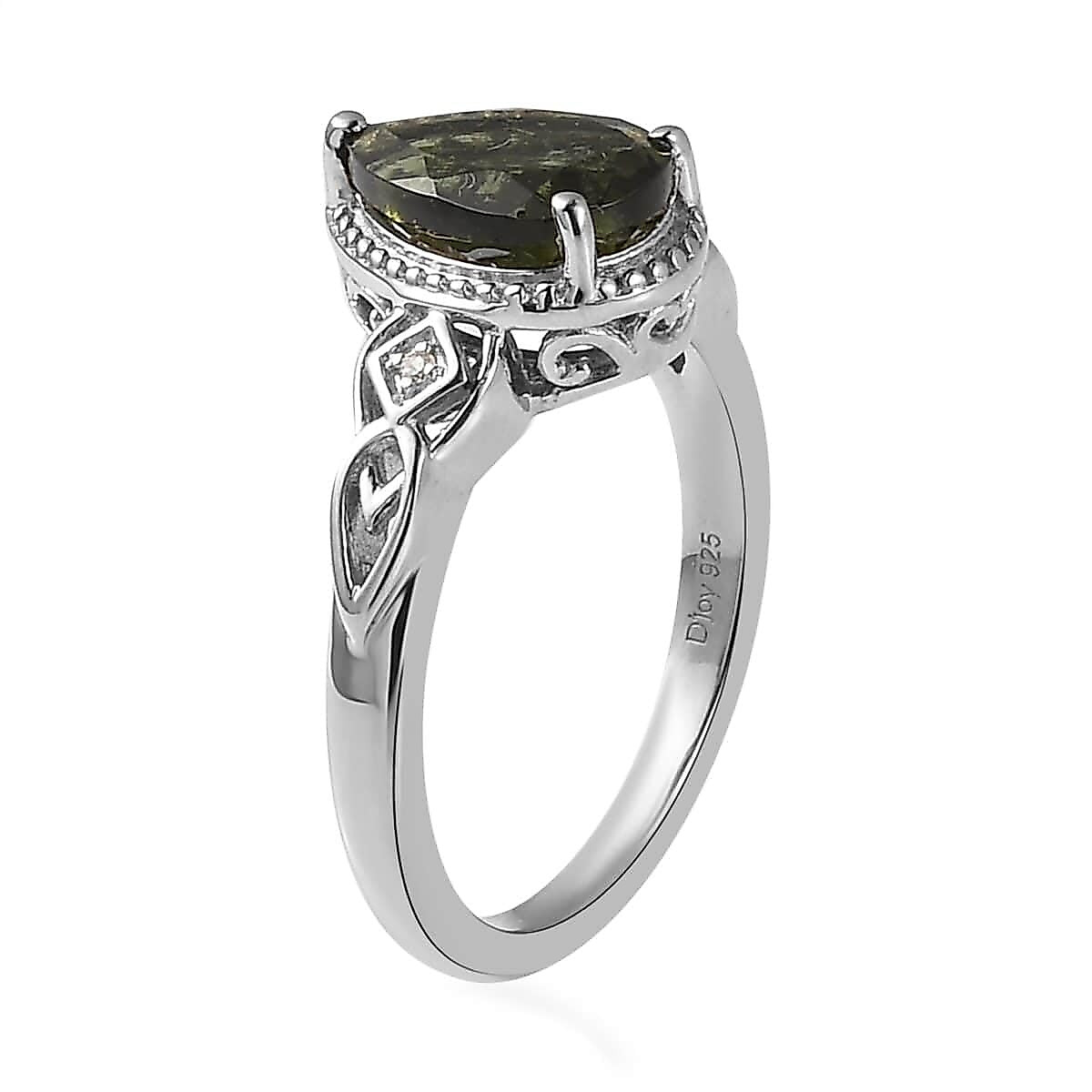 Shop LC Ct 1.5 Moldavite Engagement Ring for Women 925 Sterling Silver Platinum Plated Zircon Wedding Gifts for Women Size 8 Engagement Anniversary Wedding Promise Birthday Gifts