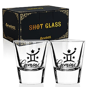 Onebttl Zodiac Sign Shot Glass Set of 2, Unique Birthday Gifts for Women, Men, Friend, Coworker, Wife, Husband- (1.5oz/45ml)- Gemini