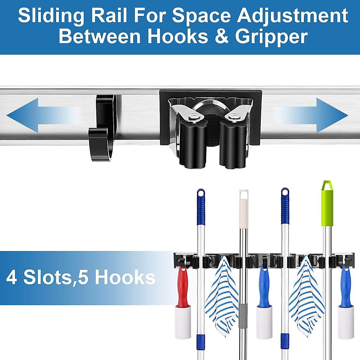 Piyl Broom Mop Holder Wall Mount, Hanger Mounted Metal Organization Garage Storage Garden Kitchen Tool Organizer for Home Goods