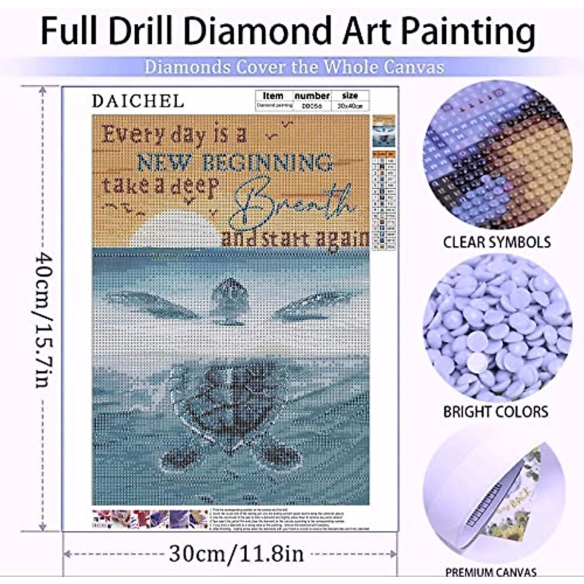 Inspirational Turtle Diamond Art Painting Kits for Adults - Full Drill Diamond Dots Paintings for Beginners, Round Paint with Diamonds Pictures Gem Art Painting Kits DIY Adult Crafts Kits 12x16inch