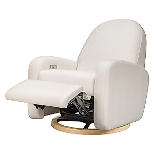 Babyletto Nami Electronic Power Recliner & Swivel Glider with USB Port in Performance Cream Eco-Weave with Light Wood Base,Water Repellent & Stain Resistant,Greenguard Gold and CertiPUR-US Certified