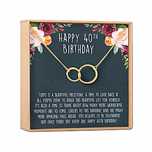 40th Birthday Necklace - Heartfelt Card & Jewelry Gift Set for Women (Infinity Circles, Gold)