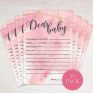 30 Pack Baby Shower Advice Cards. Watercolor Baby Shower Games. Baby Prediction and Advice Cards for Girl Baby Shower.