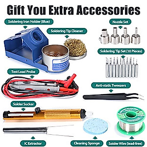 YIHUA 853D 2A USB SMD Hot Air Rework Soldering Iron Station, DC Power Supply 0-15V 0-2A with 5V USB Charging Port and 35 Volt DC Voltage Test Meter