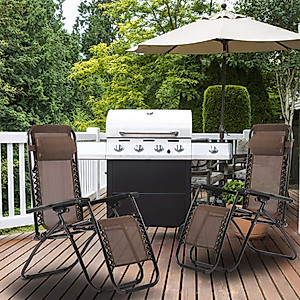 FDW Zero Gravity Chairs Set of 2 Lounge Patio Chairs Outdoor Yard Beach (Brown)