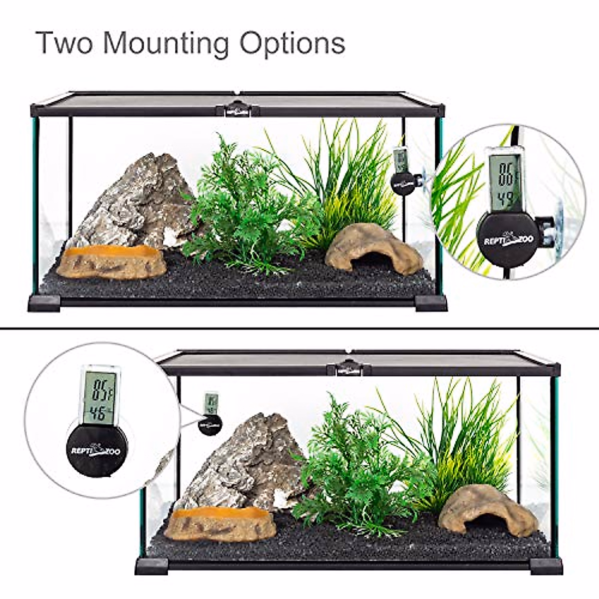 REPTI ZOO 2 Pack Reptile Terrarium Thermometer Hygrometer Digital Display Pet Rearing Box Reptiles Tank Thermometer Hygrometer with Suction Cup