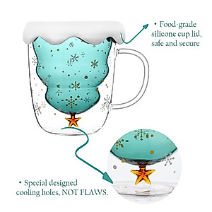 SHENDONG Christmas Tree Coffee Mugs Cute Mugs with Lid Tea Cup Milk Cup Double Wall Insulated Glasses Espresso Cup Best Christmas Gifts for Women Kids girls Men Office (Set of 2)