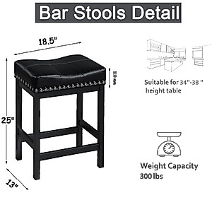 OUllUO Black Bar Stools Set of 2, Counter Height Bar Stools, Saddle Barstools, Pu Leather Stools with Metal Frame for Kitchen Island, 918P-BK