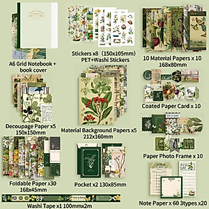 LCLAIDYDY Scrapbooking Supplies Kit,Vintage Botanical Aesthetic Scrapbook Kit,Bullet Junk Journal Kit with Journaling,A6 Grid Notebook,Stationery,Flower DIY Craft Gift for Teen Girl Women